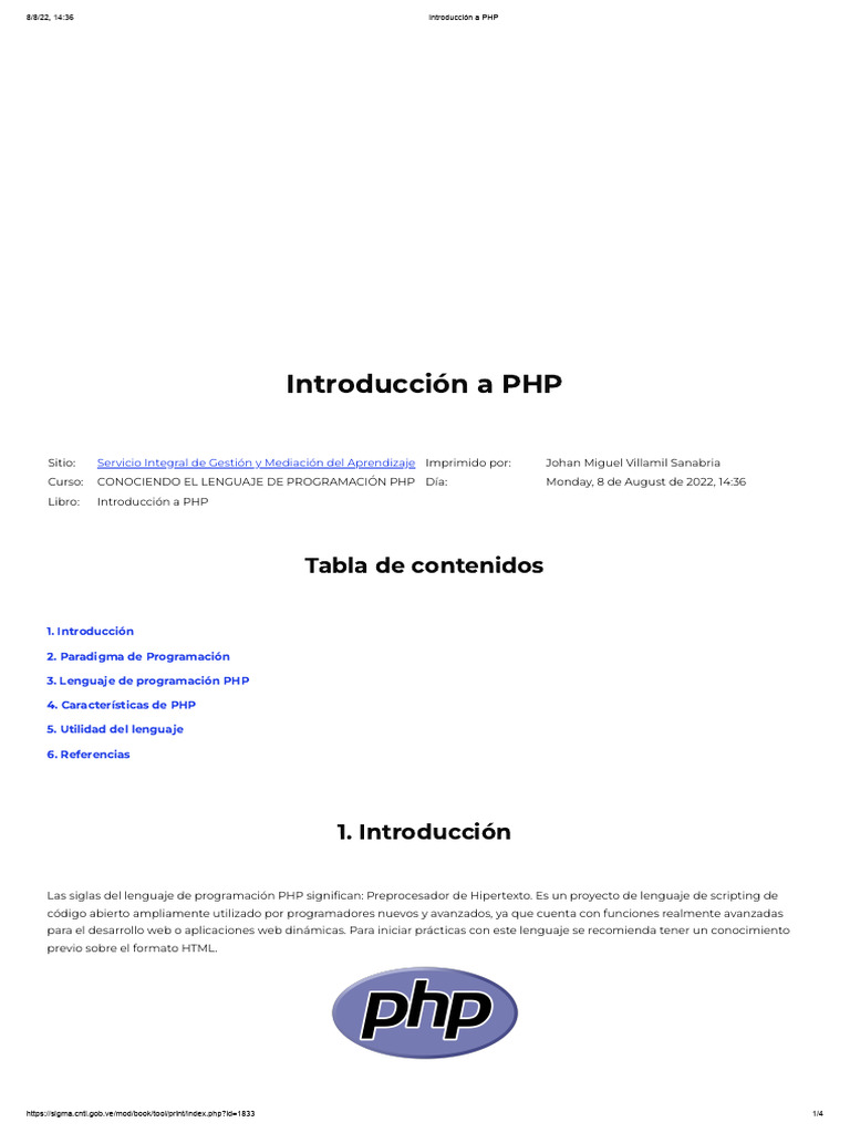 Introducción A Php Pdf Lenguaje De Programación Php