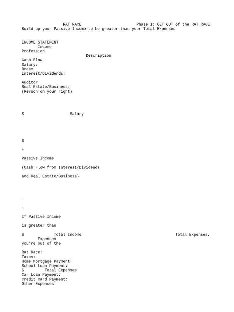 Cashflow Game Financial Statement Guide | PDF