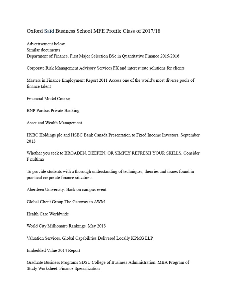 Oxford MFE Profiles 2017/18 | PDF | Financial Analyst | Investment Banking