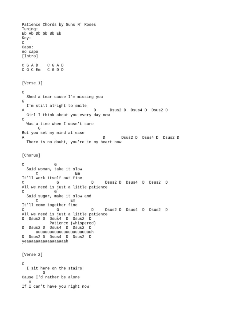Guns N' Roses "Patience" Chords | PDF | Song Structure | Recorded Music