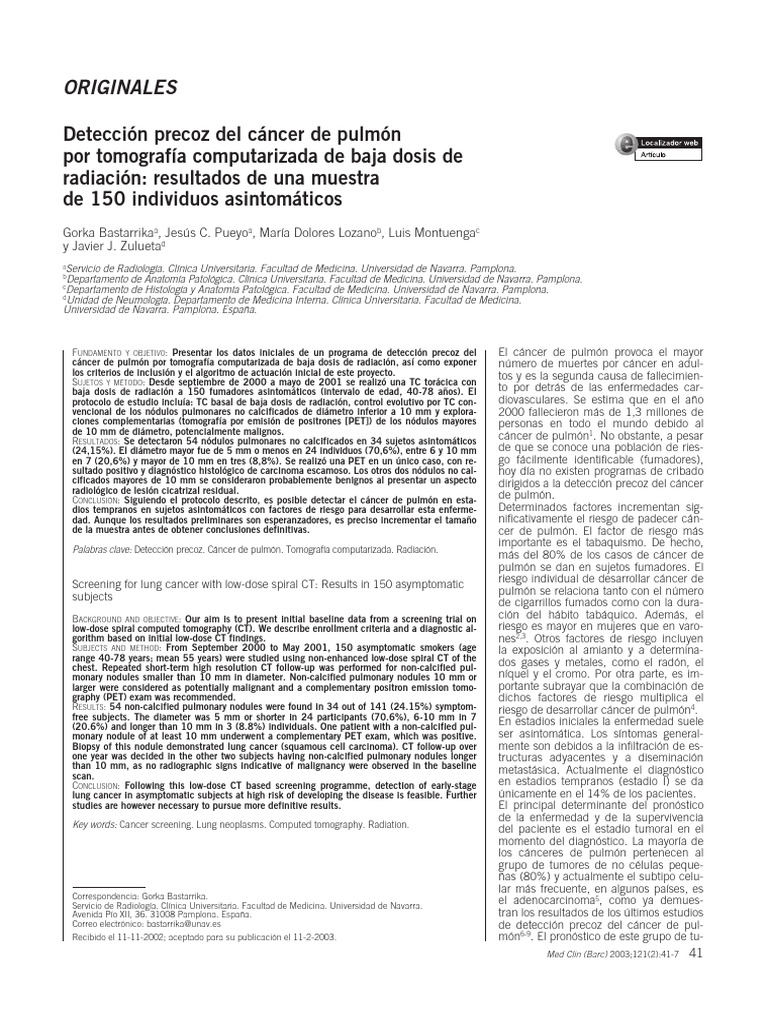 Detecci n Precoz Del c Ncer de Pulm n Por Tomograf a Computariza 2003 Medici | PDF | Cáncer de ...