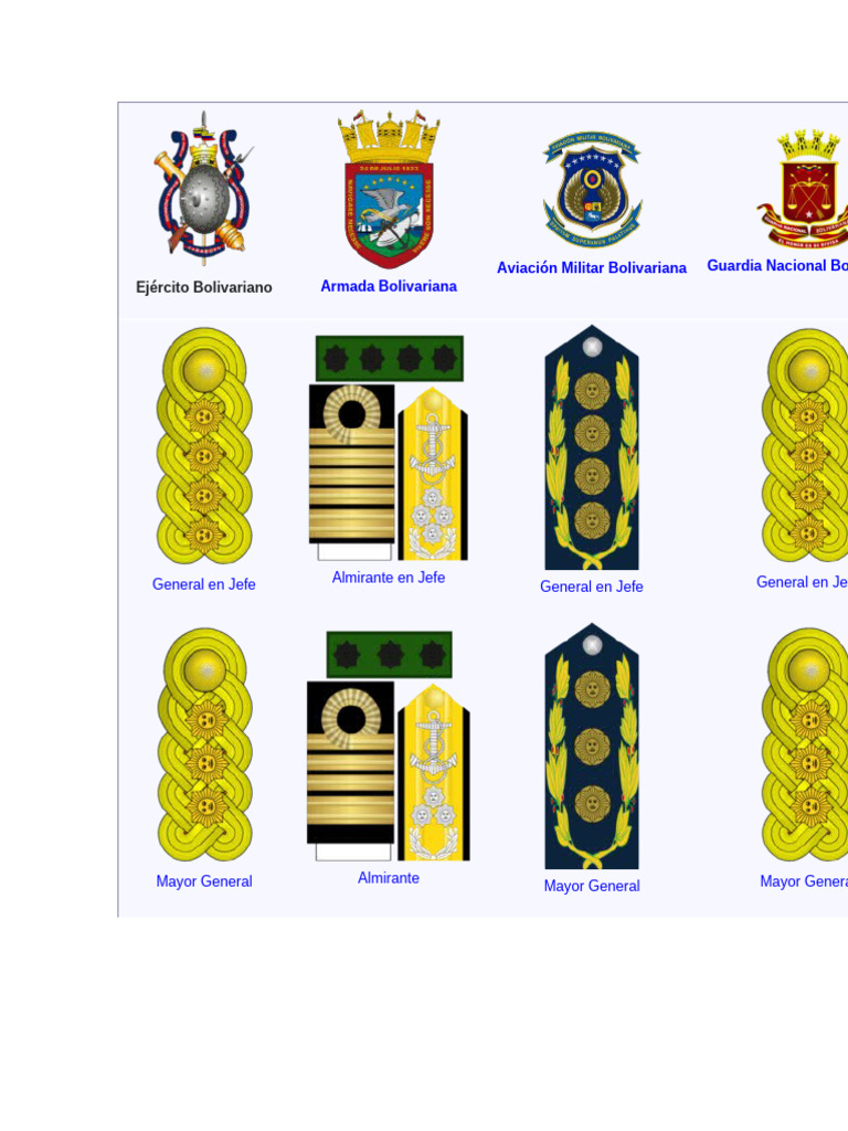 Estructura de Rangos Militares en Venezuela | PDF | Oficial general ...