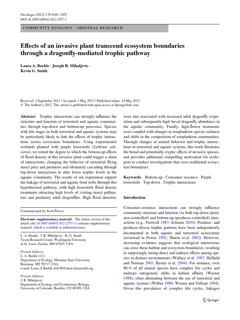 Burkle Mihaljevic EVects of An Invasive Plant Transcend Ecosystem ...