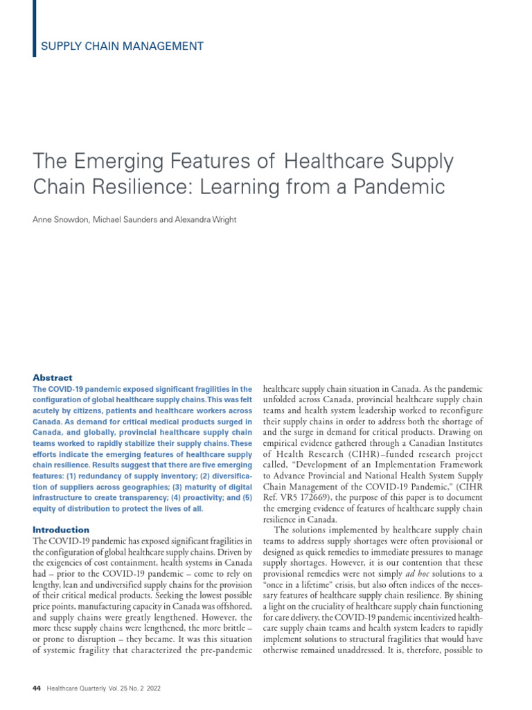 The Emerging Features of Healthcare Supply Chain Resilience | PDF ...