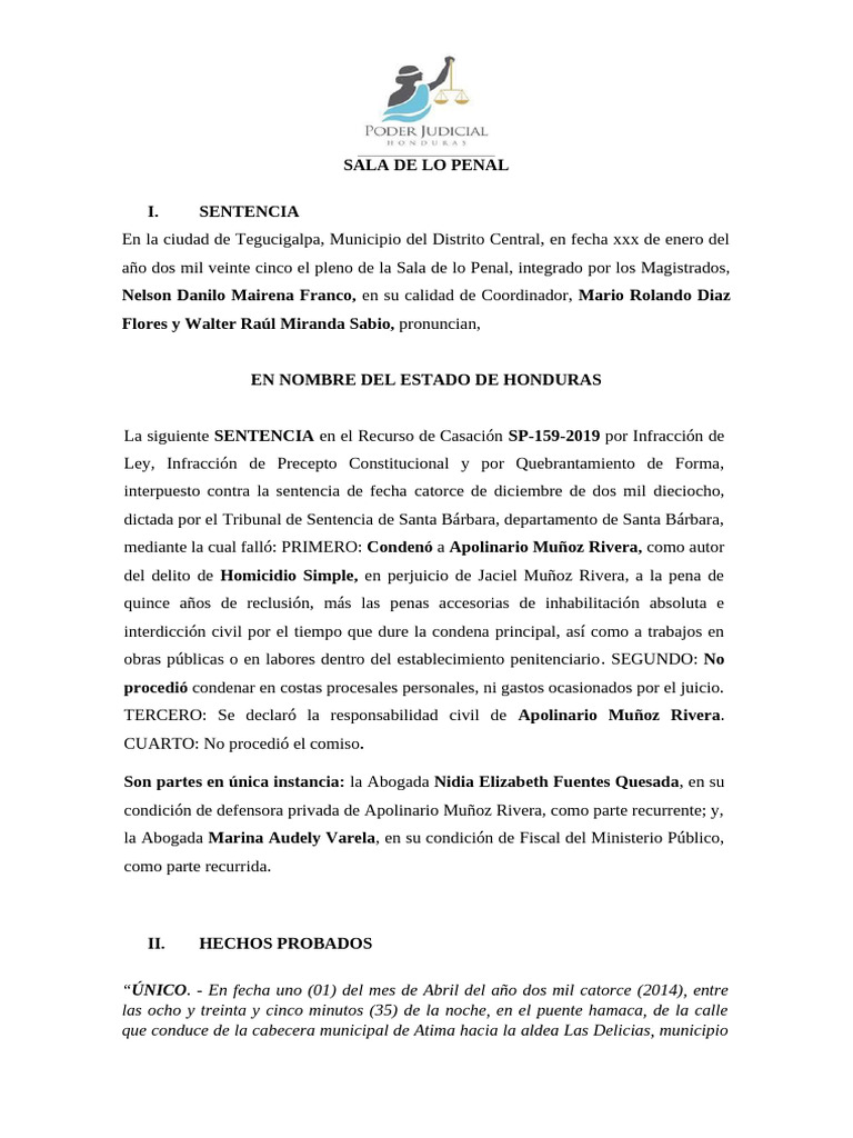 CP159-2019 Condenatoria Homicidio | PDF | Ley procesal | Debido al proceso