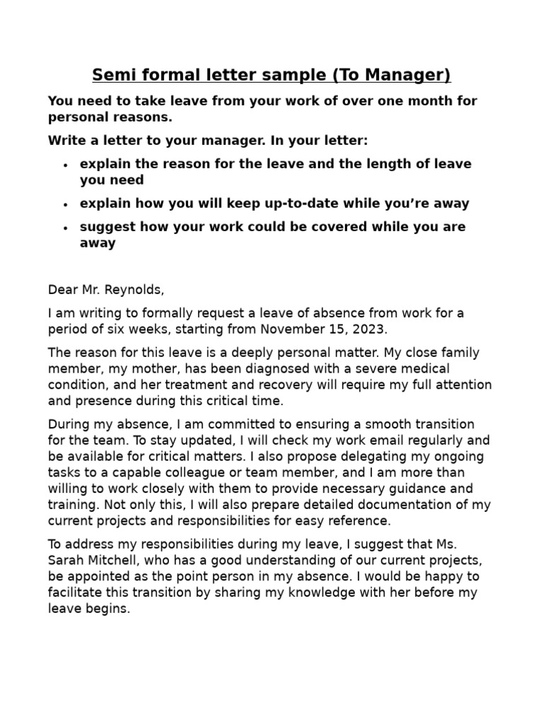 Semi-Formal Letter Samples | PDF