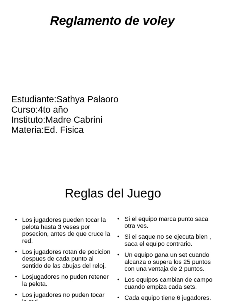 Reglas y Posiciones del Voleibol | PDF | Vóleibol | Juegos de pelota