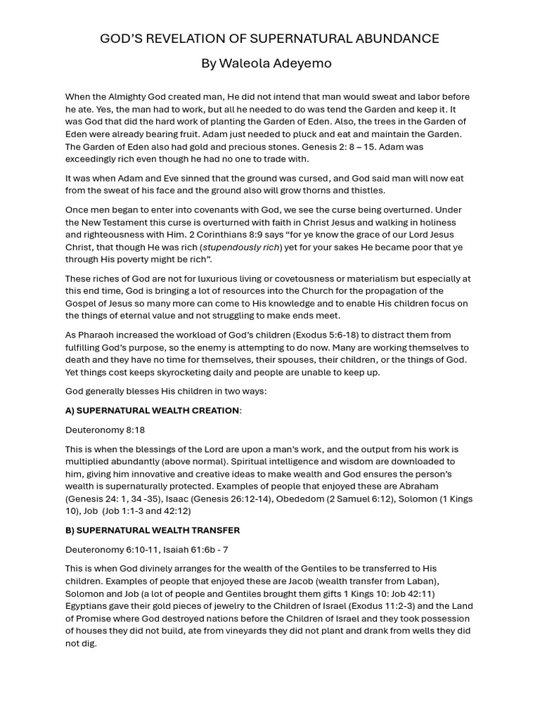 God Revelation of Supernatural Abundance | PDF | Jesus | Adam