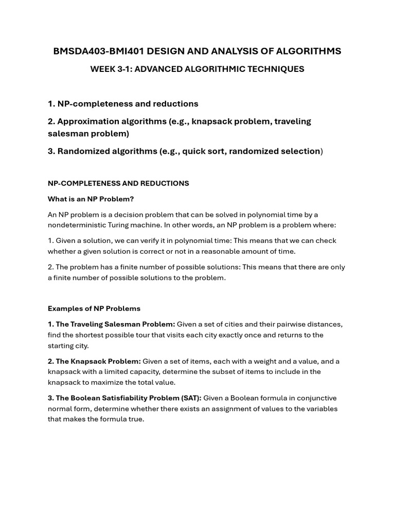 Bmi 401-Bmsda 403-Design and Analysis of Algorithms - Lec 5 | PDF | Discrete Mathematics ...