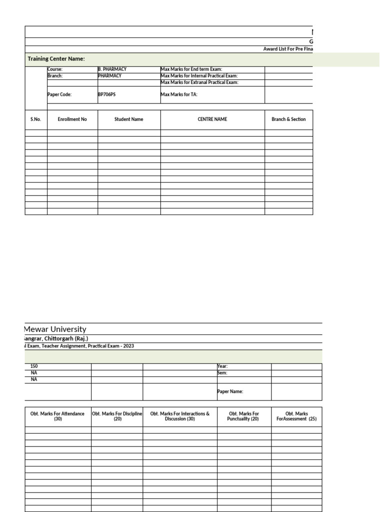 Assessment Sheet - Pharmacy | PDF