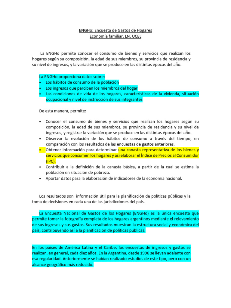 AV 6 Documento de Cátedra ENGHo INDEC (Encuesta de Gasto de Hogares ...