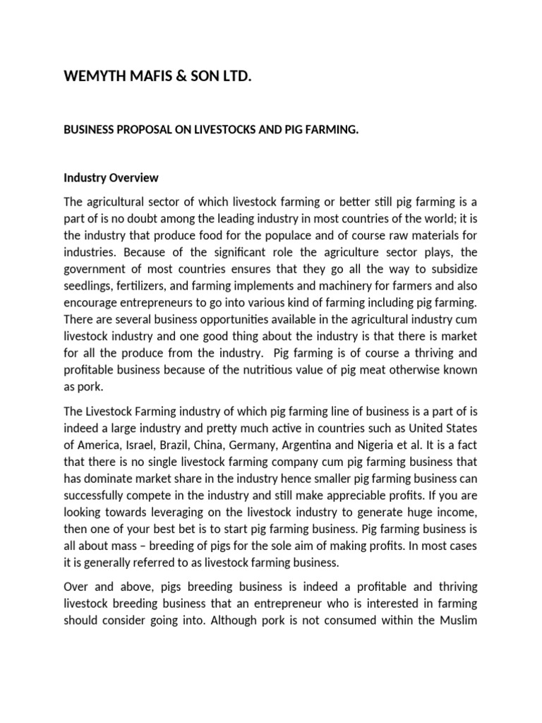 WEymth PIG FARMING PROPOSAL | PDF | Agriculture | Farms