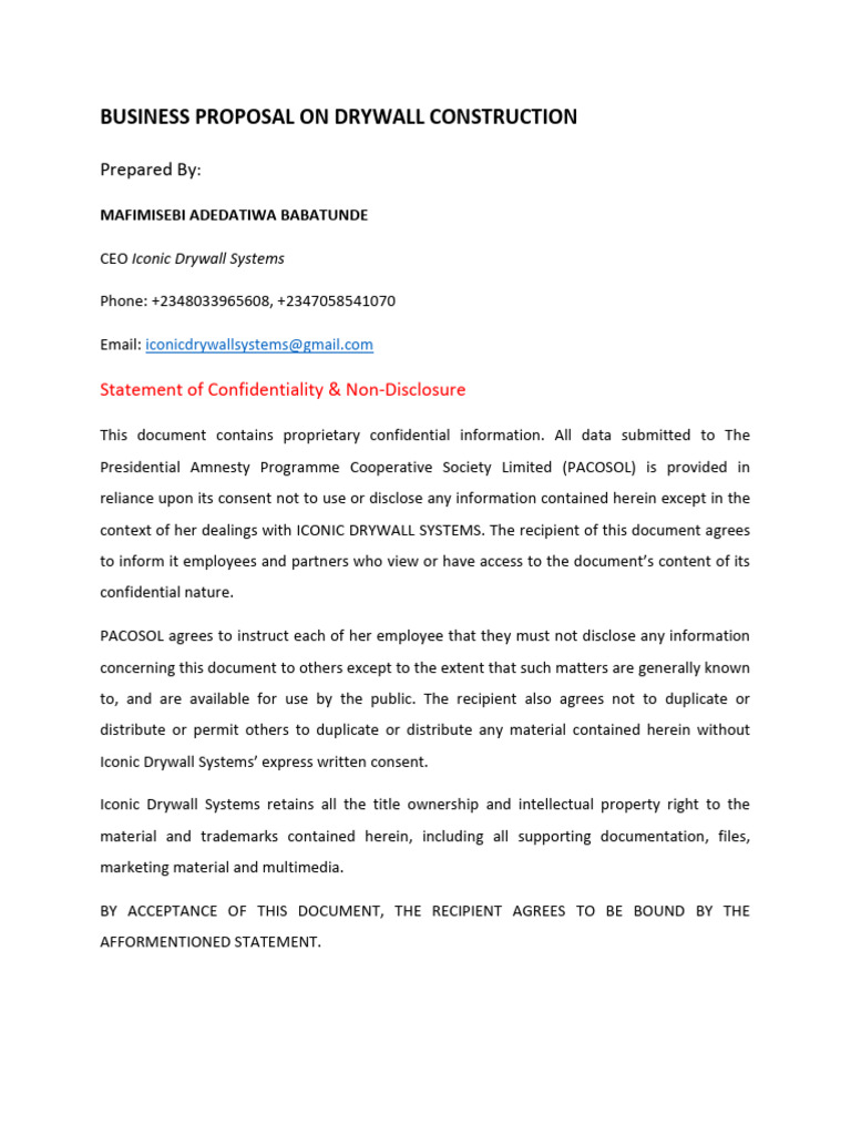 Businesss Proposal On Drywall | PDF | Drywall | Building Engineering