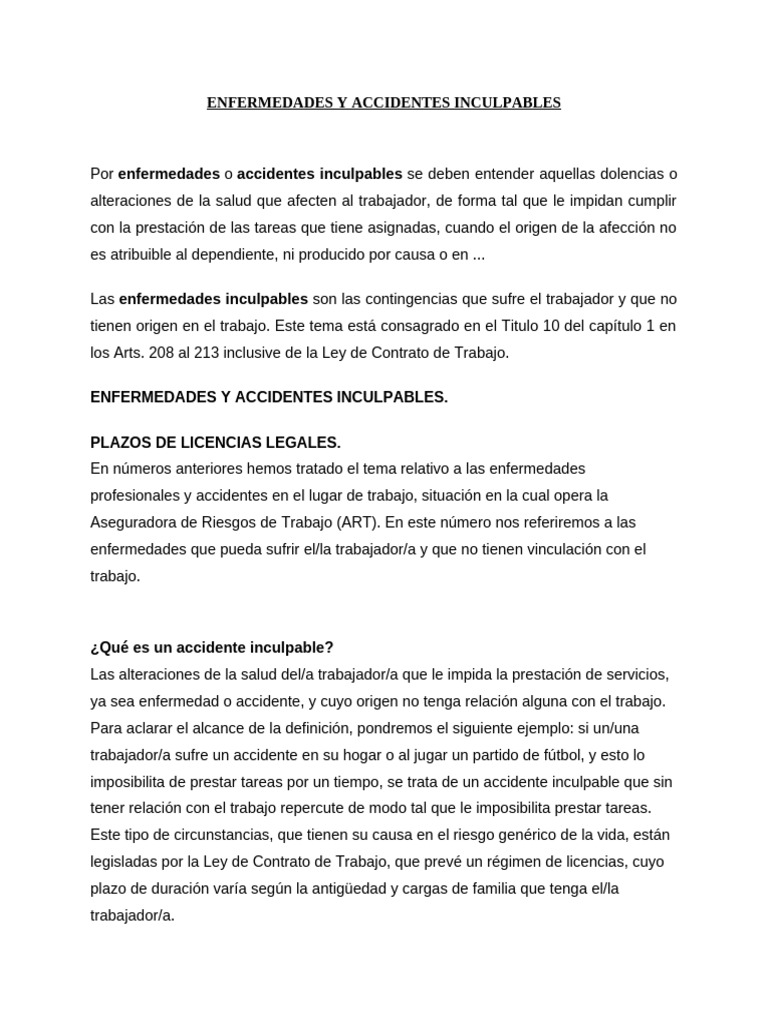 Enfermedades y Accidentes Inculpables | PDF | Salario
