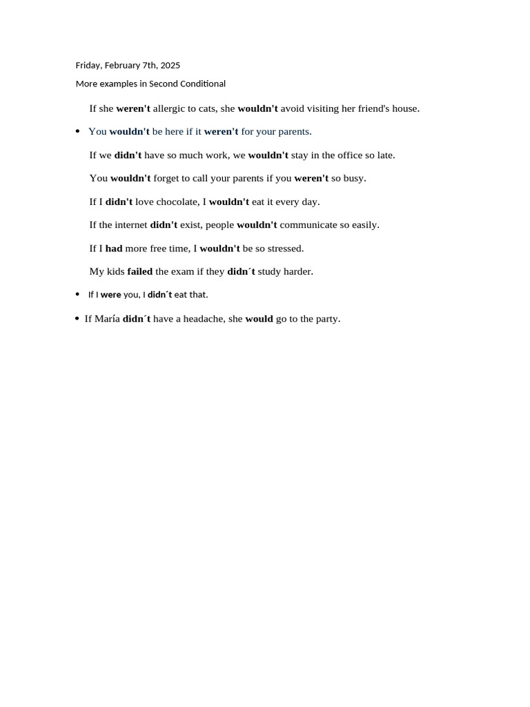 Second Conditional, Examples | PDF