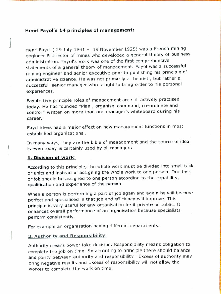 Fayol's 14 Management Principles Explained | PDF | Leadership | Business