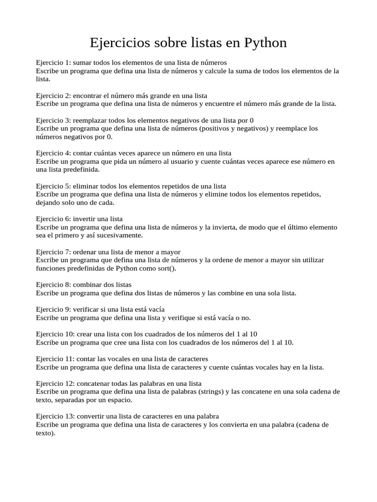 3_Ejercicios_sobre_listas_en_python | PDF