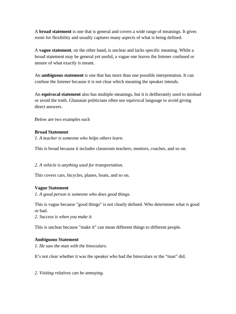 Distinguishing Broad and Vague Statements | PDF