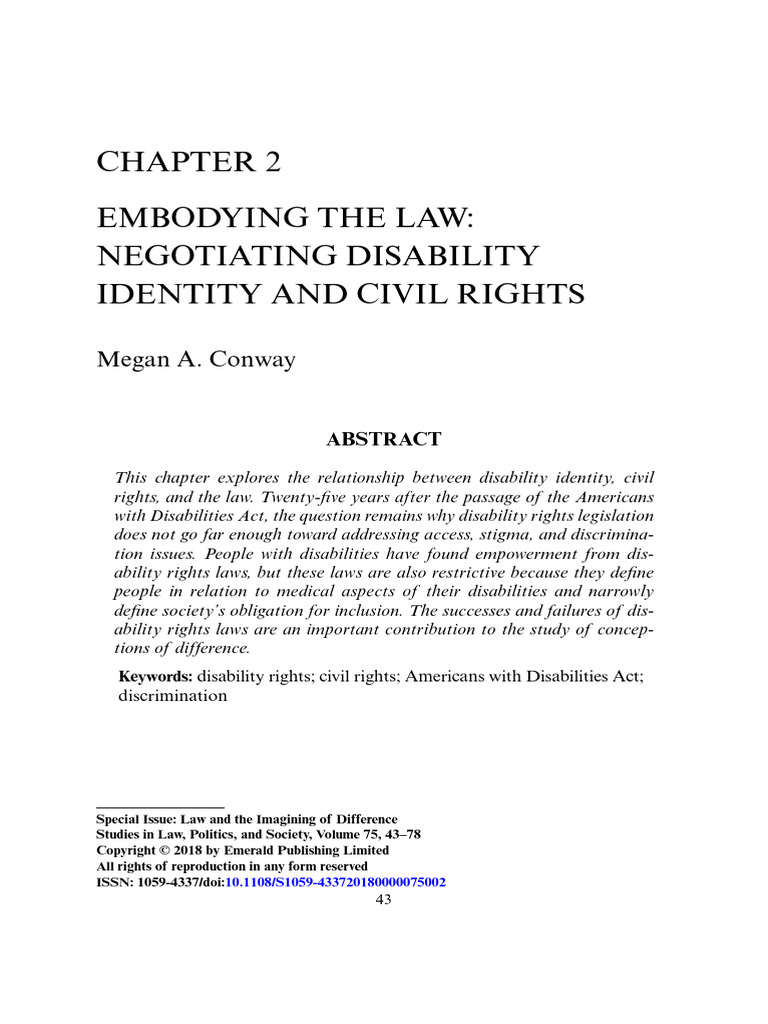 Embodying The Law: Negotiating Disability Identity and Civil Rights ...