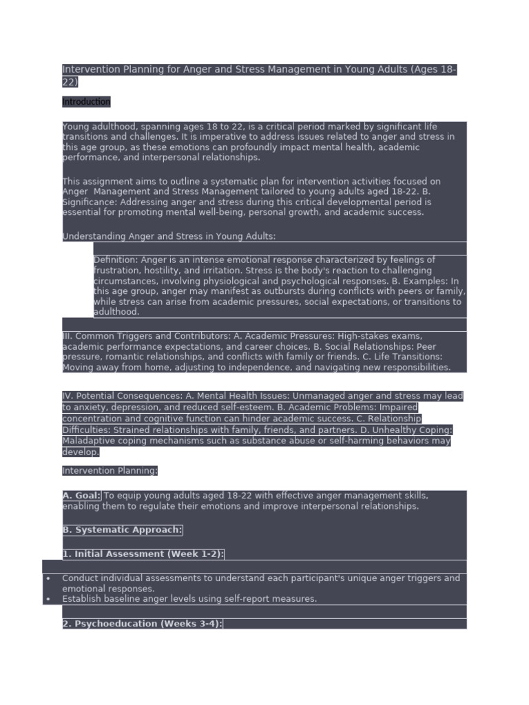 Intervention Planning For Anger and Stress Management in Young Adults ...