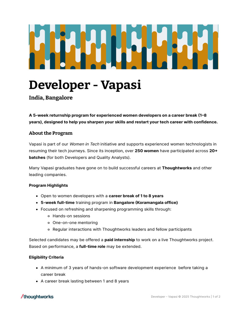 Developer - Vapasi - Thoughtworks | PDF