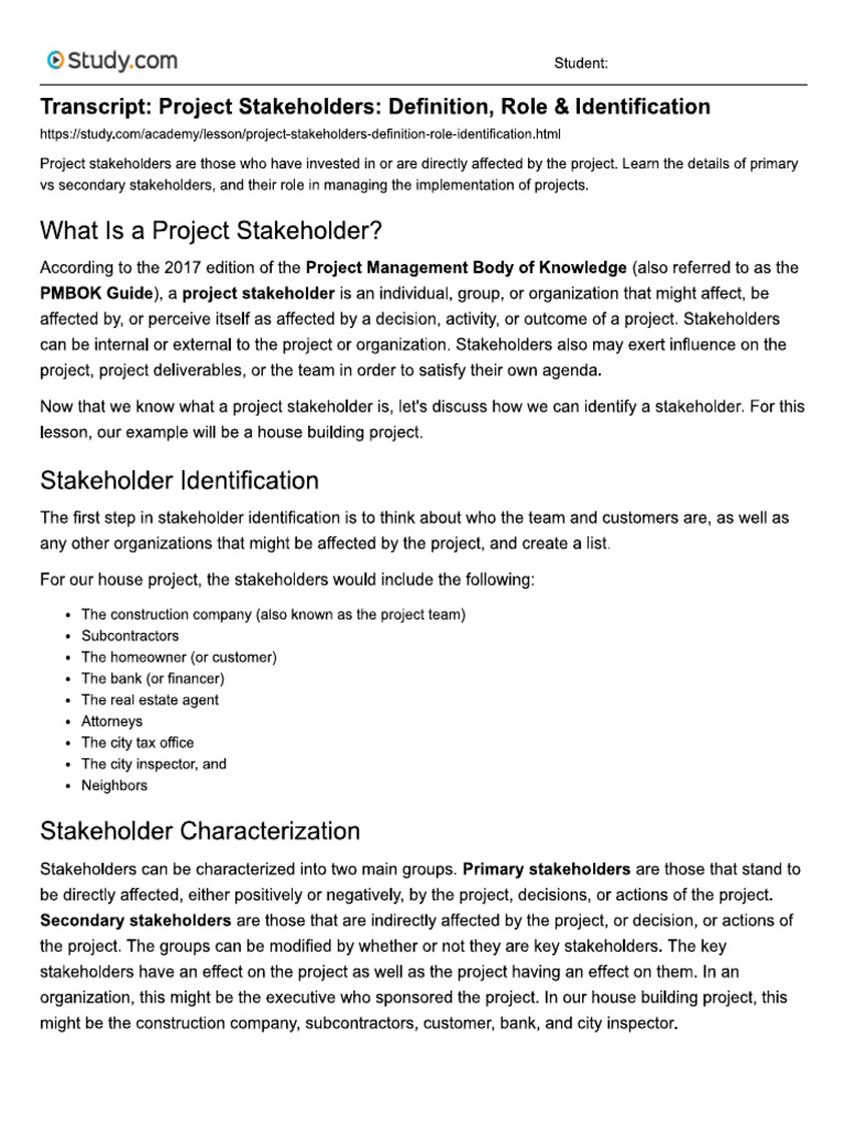 Project Stakeholder | PDF