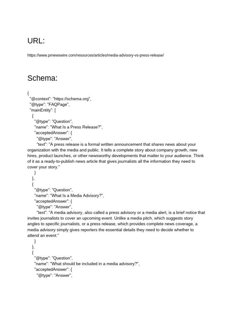 FAQ - Media Advisory vs. Press Release - What's The Difference | PDF ...