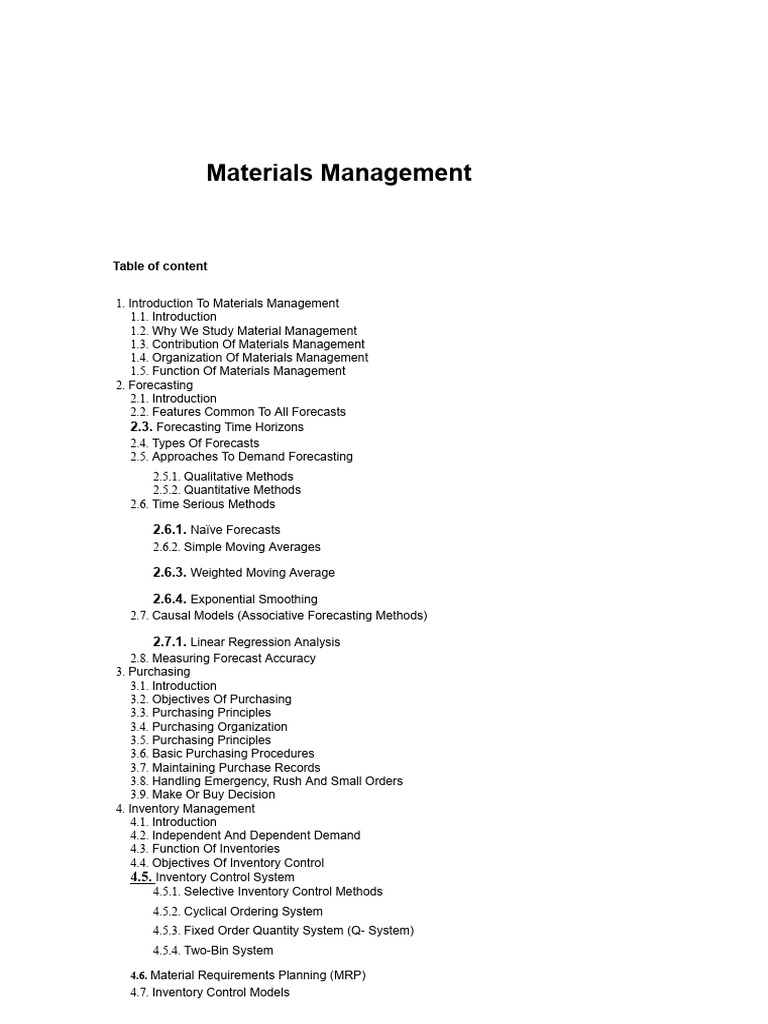Comprehensive Guide to Materials Management | PDF | Forecasting | Inventory