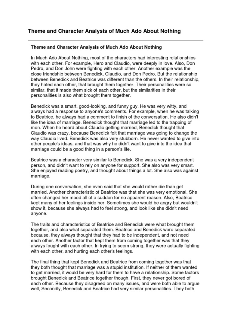 Theme and Character Analysis of Much Ado About Nothing | PDF | Much Ado ...