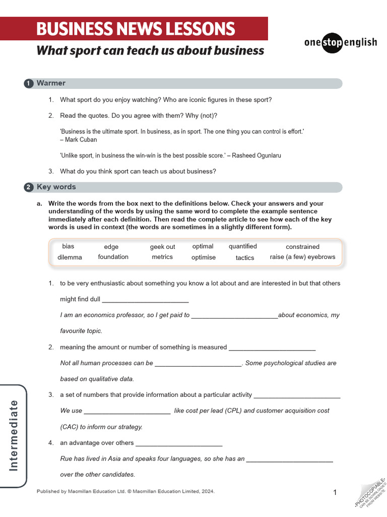BUSINESS SPORT Lesson - Fromsport - Ws - Inter - FPP - Ts - 941908 | PDF