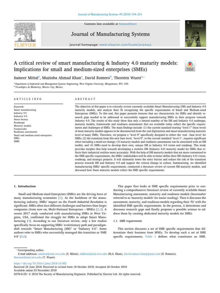 Smart Manufacturing Maturity Models for SMEs | PDF | Small And Medium ...