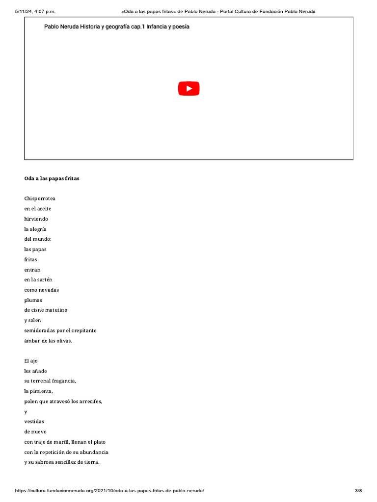 Oda A Las Papas Fritas de Pablo Neruda - Portal Cultura de Fundación ...