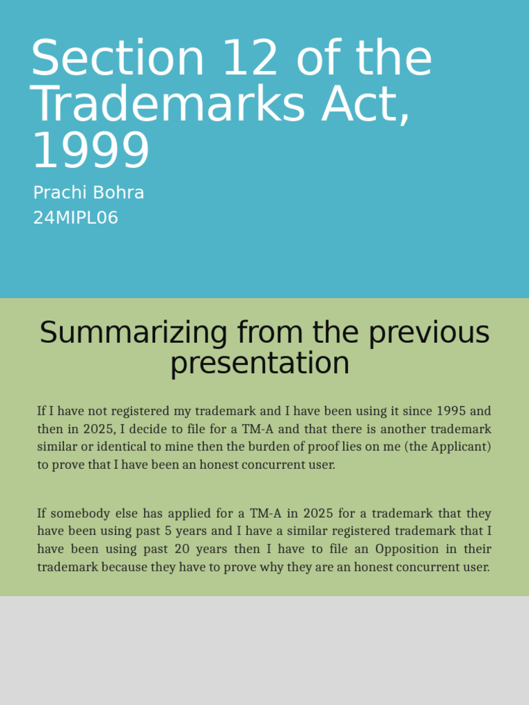 Prachi Bohra - Presentation 2 - Section 12 | PDF | Trademark ...