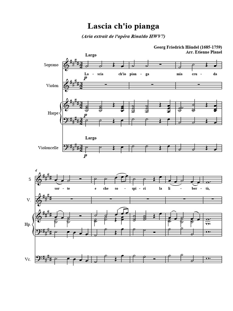 Haendel Lascia Ch'Io Pianga Score | PDF | Compositions