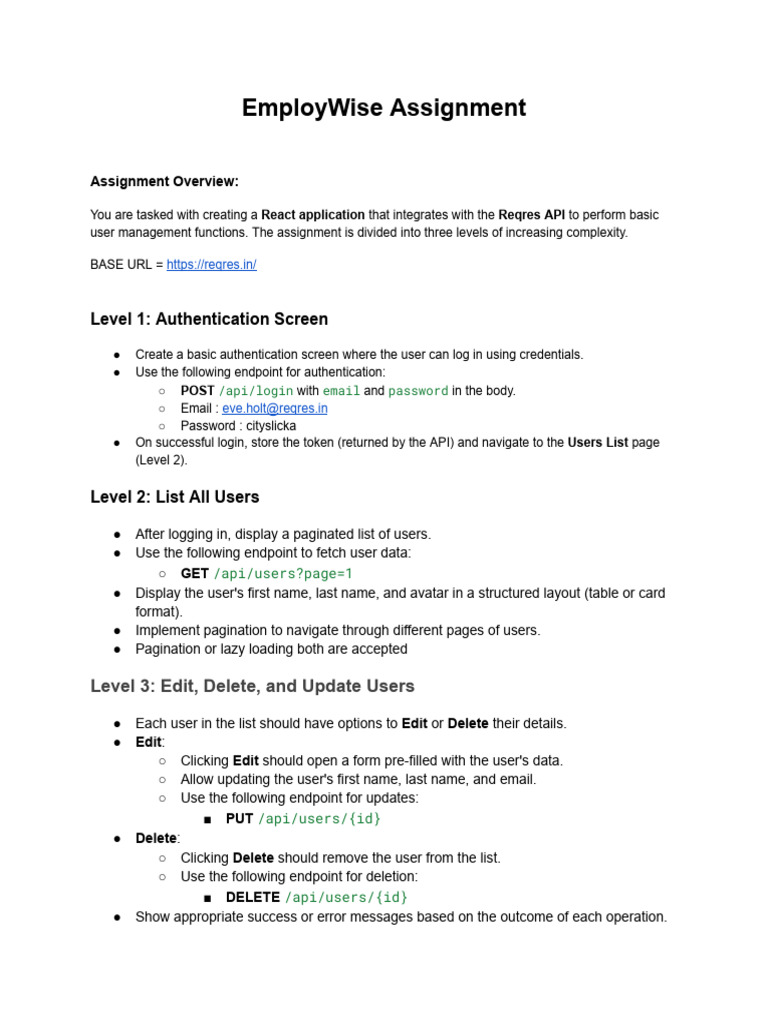 EmployWise Front End Assignment | PDF | Login | Computing