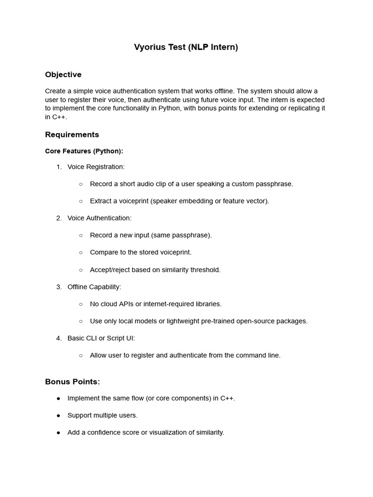 Vyorius Test (NLP Intern) | PDF