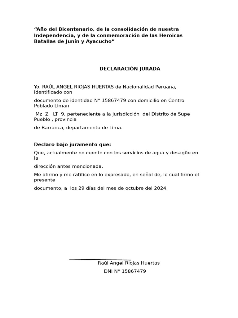 Declaración Jurada de Raúl | PDF