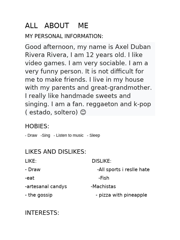 All About Me | PDF