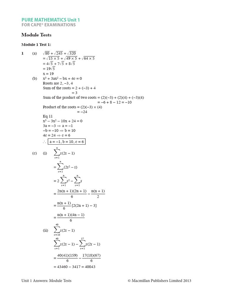 Pure - Mathematics - For - CAPE - Unit - 1 Module Test | PDF ...