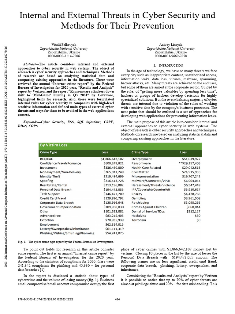 Internal and External Threats in Cyber Security and Methods For Their ...