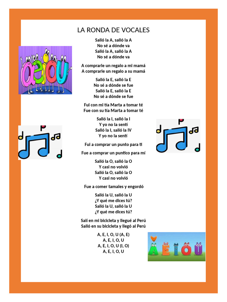 Ronda de las Vocales: Letra y Actividades | PDF