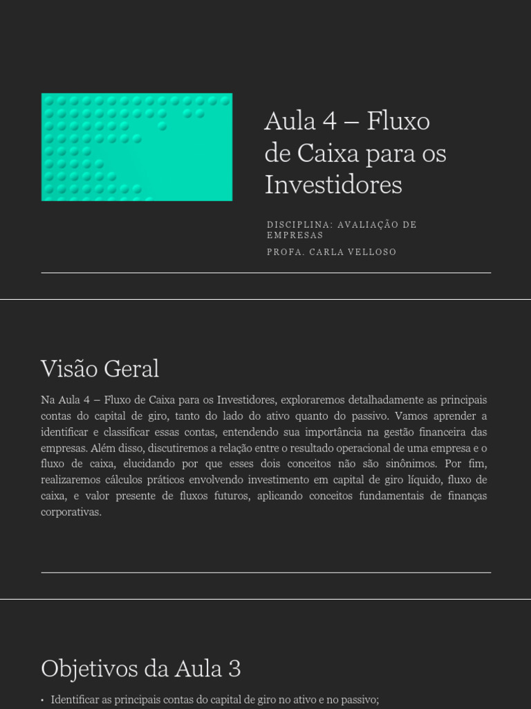 Fluxo de Caixa para Investidores: Aula 4 | PDF | Fluxo de caixa ...