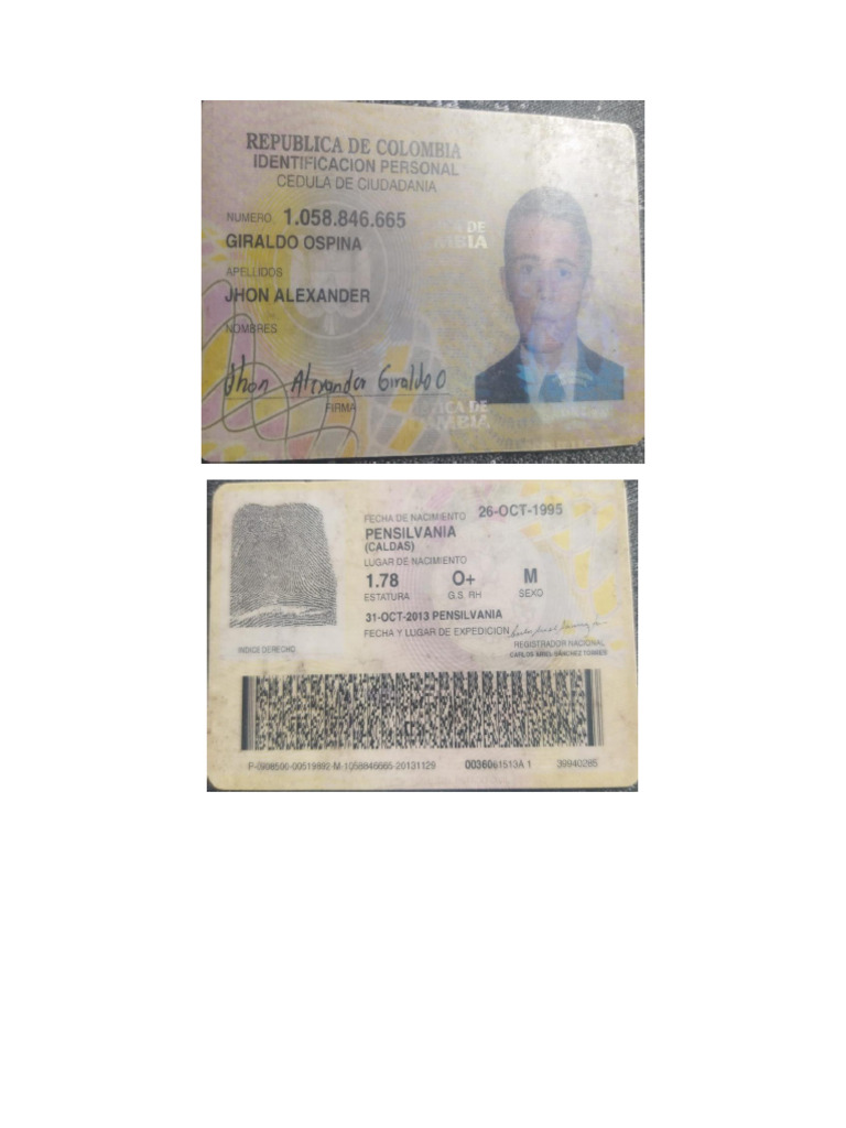 Cédula de Ciudadanía - Jhon Alexander Giraldo Ospina | PDF