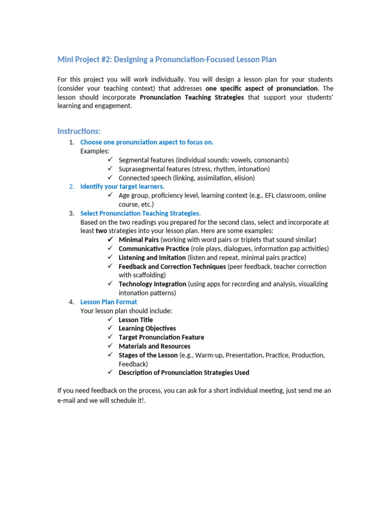 Pronunciation Lesson Plan Design | PDF