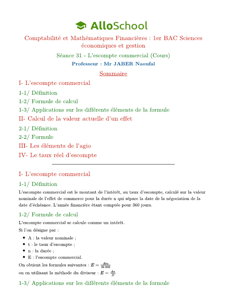 Seance-31-L-Escompte-Commercial-Cours (1) - Copie - Copie | PDF