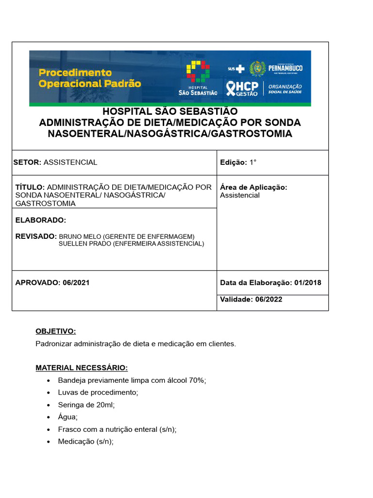 03 Pop Administração de Dieta e Medicação Por Sne - SNG - GTT - Novo ...