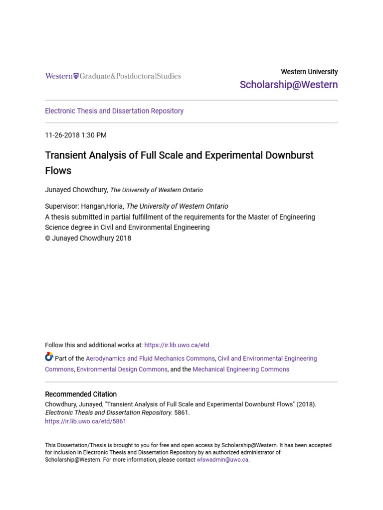 Junayed Chowdhyry - Transient Analysis of Full Scale and Experimental Downburst Flows | PDF ...