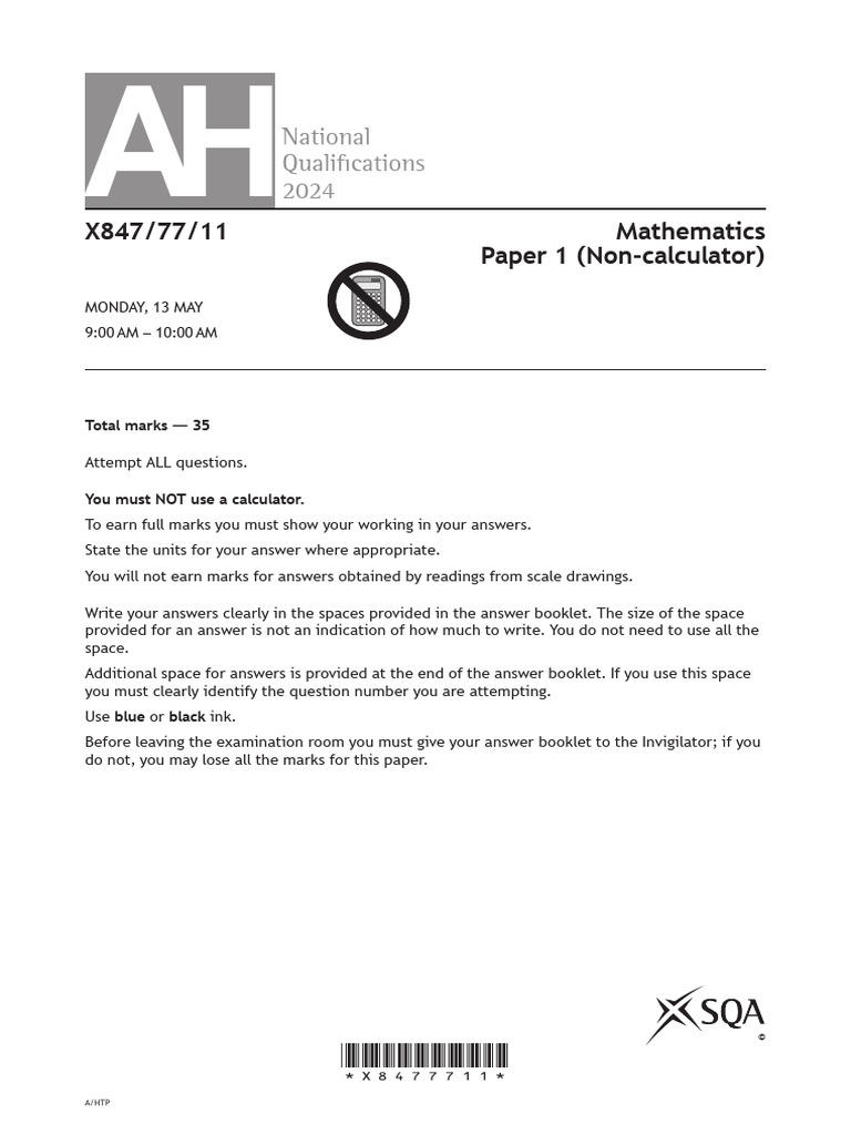 AH Mathematics Exam Paper 2024 | PDF | Matrix (Mathematics) | Equations