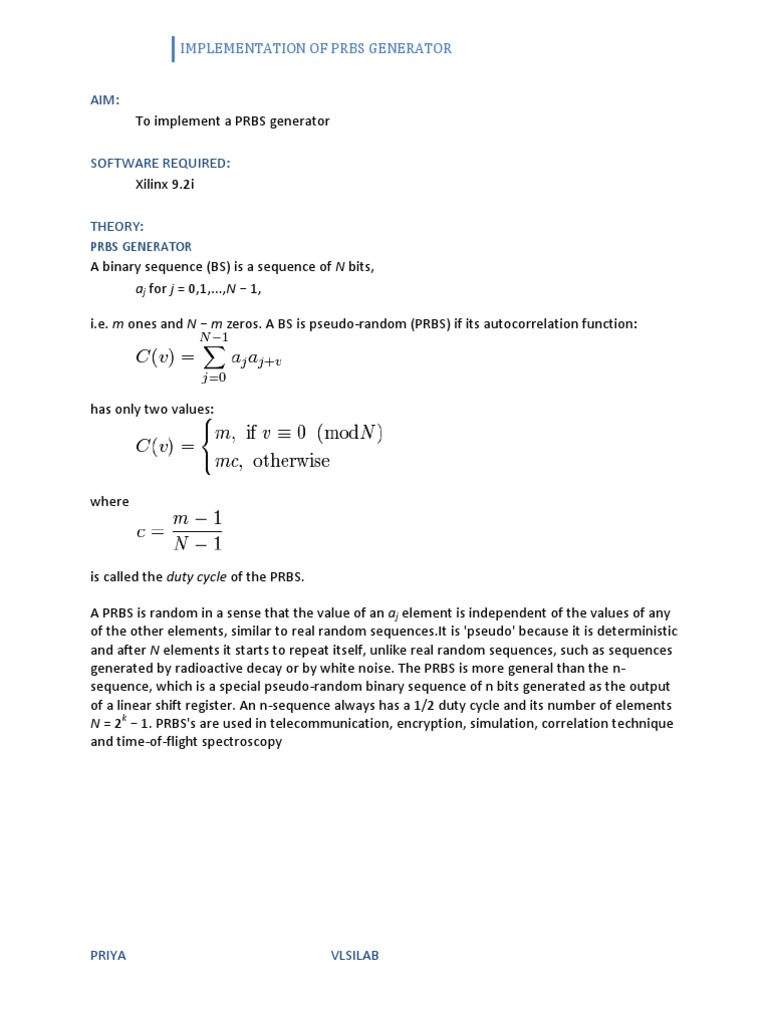 PRBS Generator Implementation in Verilog | PDF