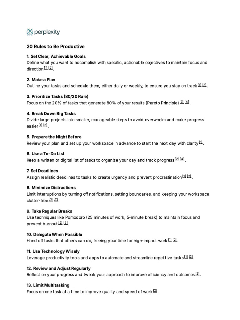 20 Essential Productivity Rules | PDF | Time Management | Professional ...